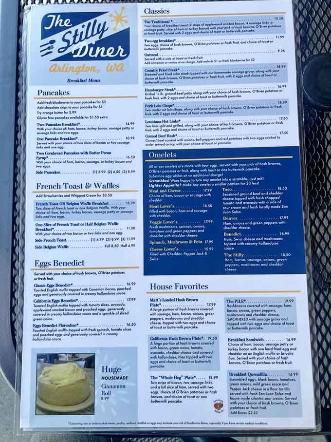 This menu reads like a love letter to breakfast, offering everything from simple classics to indulgent creations.