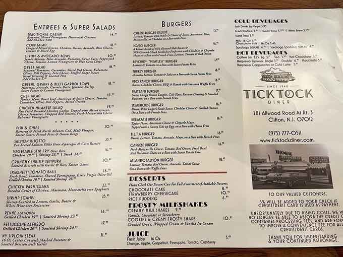 This menu reads like an encyclopedia of American comfort, offering everything your heart could possibly desire at any hour.