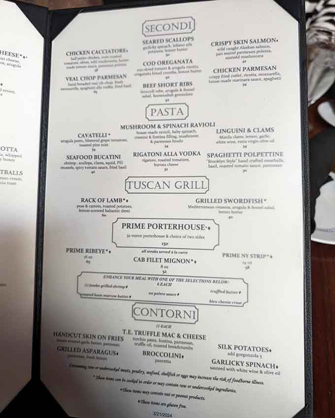 The menu reads like a greatest hits album of Italian cuisine, minus the one-hit wonders.