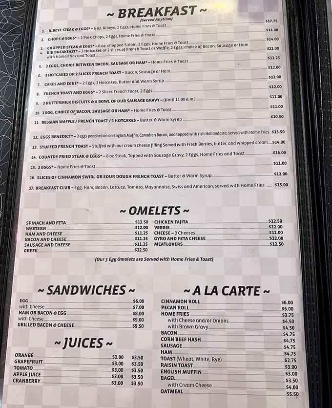 When a menu offers this many ways to enjoy eggs, you know they take breakfast seriously around here.