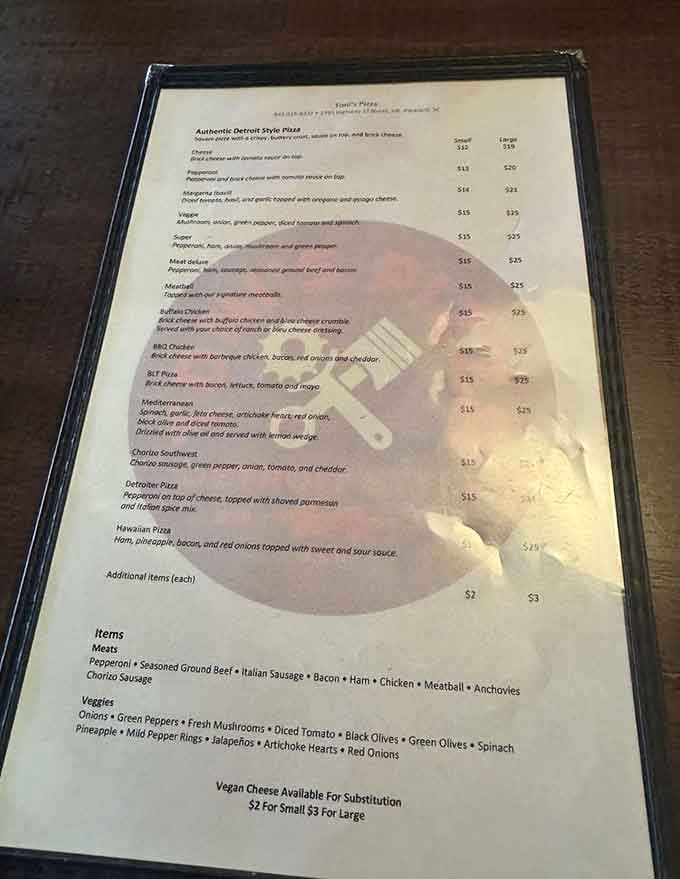 This menu is your roadmap to rectangular pizza paradise, with enough options to keep you coming back weekly.