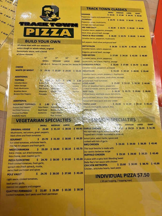 The menu reads like a greatest hits collection of pizza creativity, from classic builds to adventurous specialty combinations.