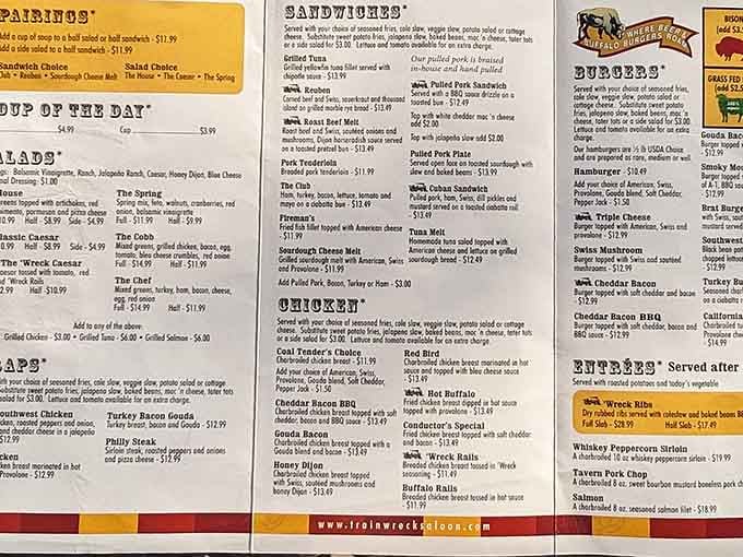 This menu reads like a love letter to hearty American fare with creative twists throughout.