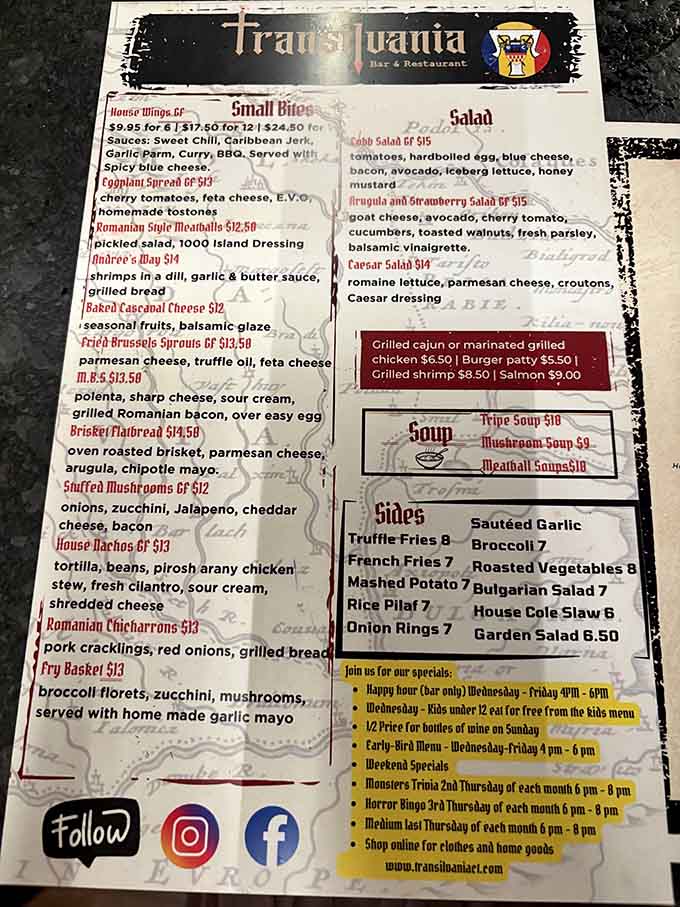 The menu reads like a delicious passport to Eastern Europe, no international flight required for this culinary adventure.