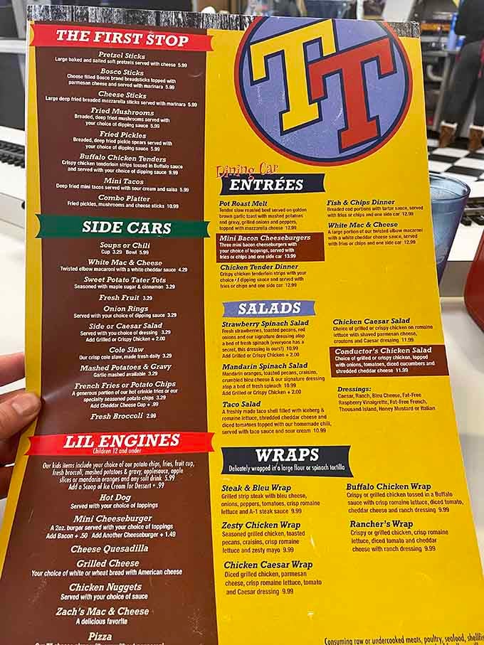 The menu cleverly uses train terminology to guide you through a delicious journey of comfort food.
