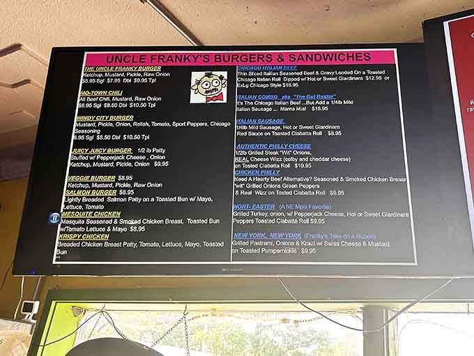 This menu board is a roadmap to happiness, featuring everything from Chicago dogs to Philly cheesesteaks and beyond.