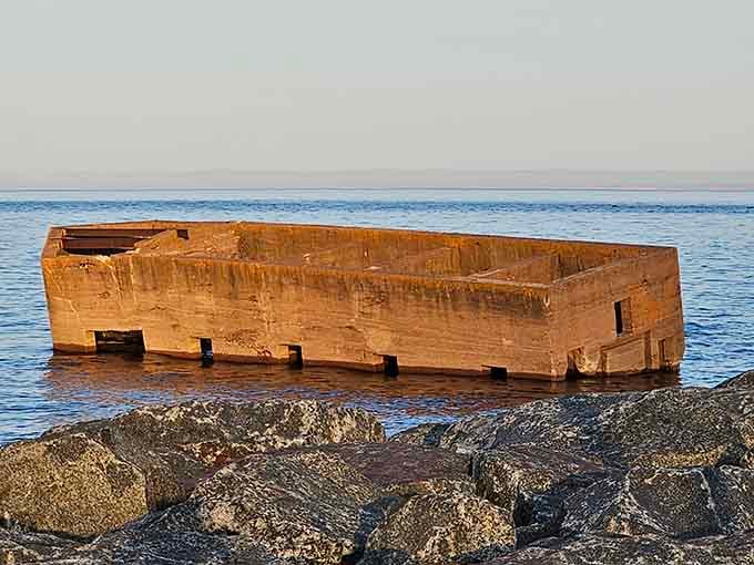 Golden hour turns industrial concrete into art, proving even abandoned breakwaters deserve their moment in the spotlight.