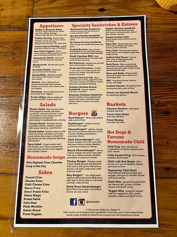 This menu reads like a greatest hits album of American comfort food, with chili dogs headlining the show.