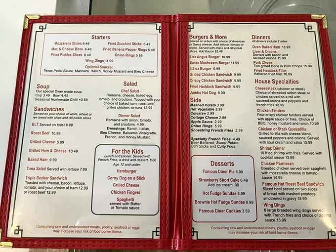 The menu reads like America's greatest hits, from mozzarella sticks to hot roast beef sandwiches and everything in between.