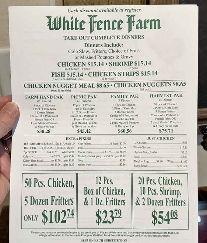 The menu reveals family packs that could feed your entire bowling league, with change left over for dessert.