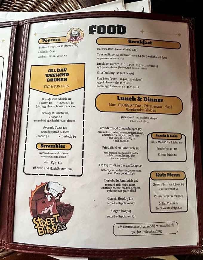 The menu proves that whimsy and substance can absolutely coexist on the same page.