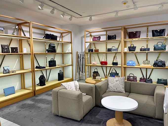 Designer handbags arranged like precious artifacts, proving that luxury and affordability can actually coexist in the same elegant space.