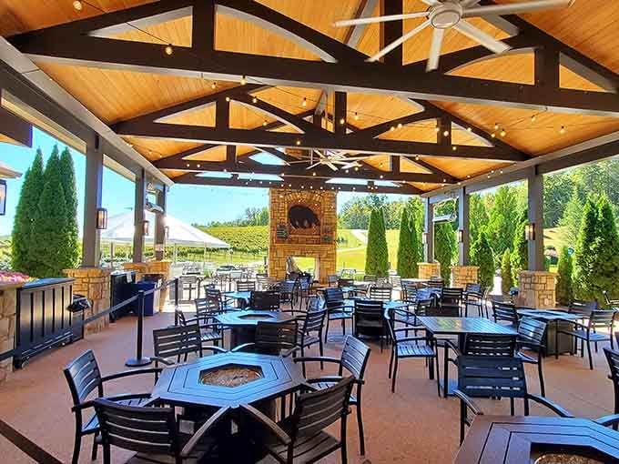 Exposed beam ceilings and mountain views through every window make this the dining room you wish you had.