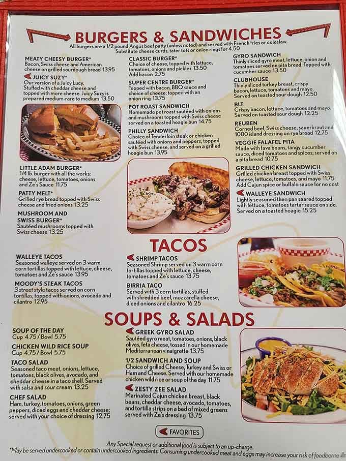 The menu reads like America's greatest hits, from burgers that mean business to tacos that prove innovation never sleeps.