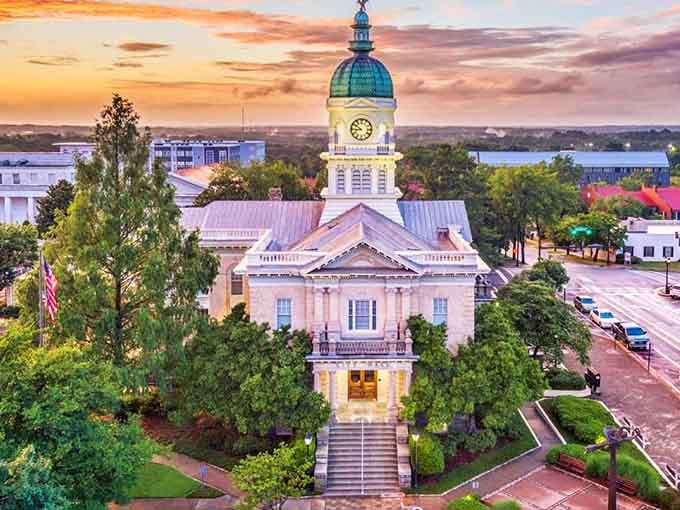 Athens' historic courthouse stands proud beneath a copper dome, surrounded by trees that have witnessed generations of Georgia stories.
