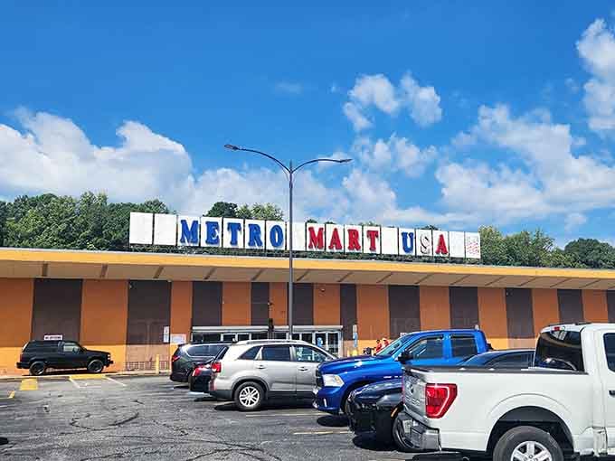 Bold letters announce bargains galore at this indoor haven where air conditioning makes summer shopping actually enjoyable.