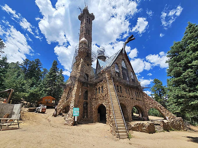 This hand-built stone castle rises from the forest like something straight out of a medieval fairy tale.