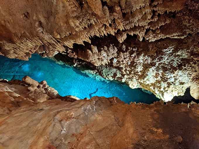 That electric blue underground lake looks Photoshopped, but nature's been perfecting this color for thousands of years.