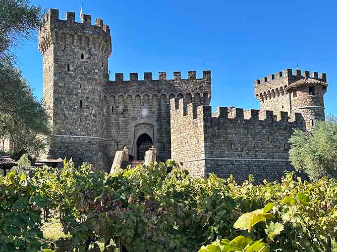 A medieval castle rising from the vineyards&mdash;because apparently Napa decided wine country needed more knights and drawbridges.