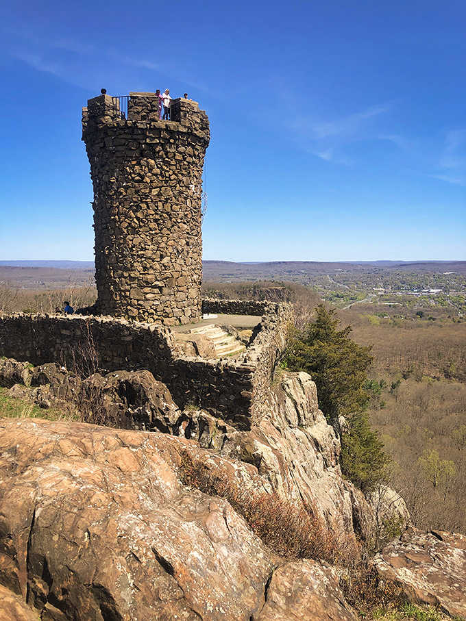Standing atop this stone tower feels like you've been transported to a Scottish highland castle overlook.