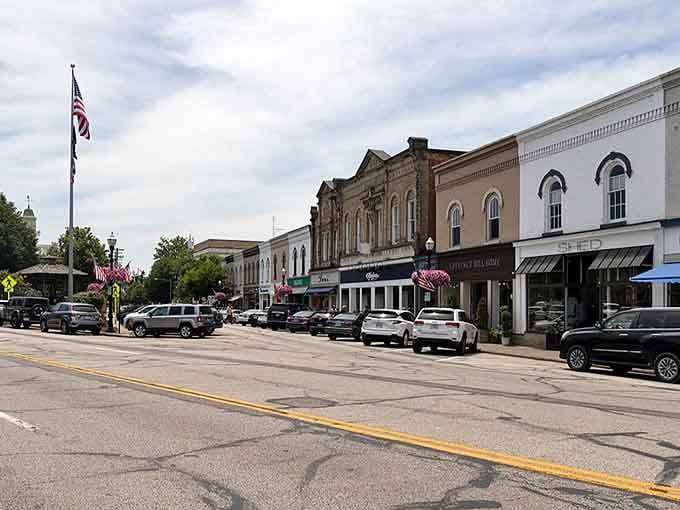 Historic facades and American flags create a scene so patriotic, even Norman Rockwell would reach for his paintbrush.
