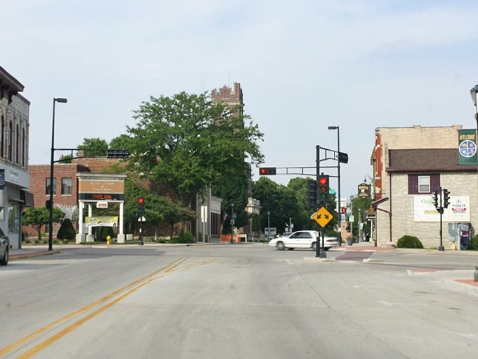 Small-town intersections where you can actually see what's coming and nobody's honking at you like a maniac.