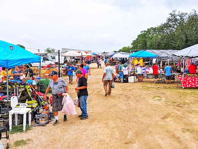 Open-air market vibes meet blue Texas skies where every colorful tent promises discoveries your neighbors will definitely ask about.