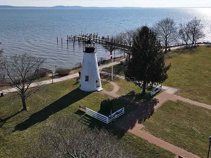 From above, this sentinel looks like a chess piece guarding the waterfront with quiet dignity and grace.