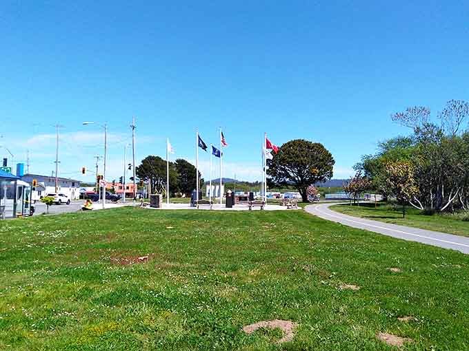 Waterfront parks with flags waving in the breeze offer peaceful views without the tourist crowds.