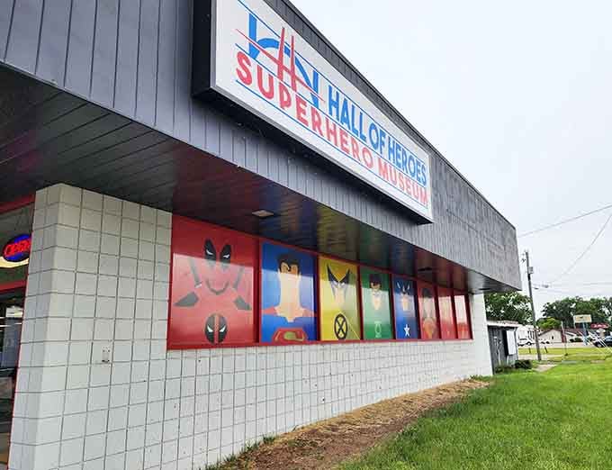 Colorful superhero panels line the exterior, announcing this treasure trove of comic book history and nostalgic wonder.
