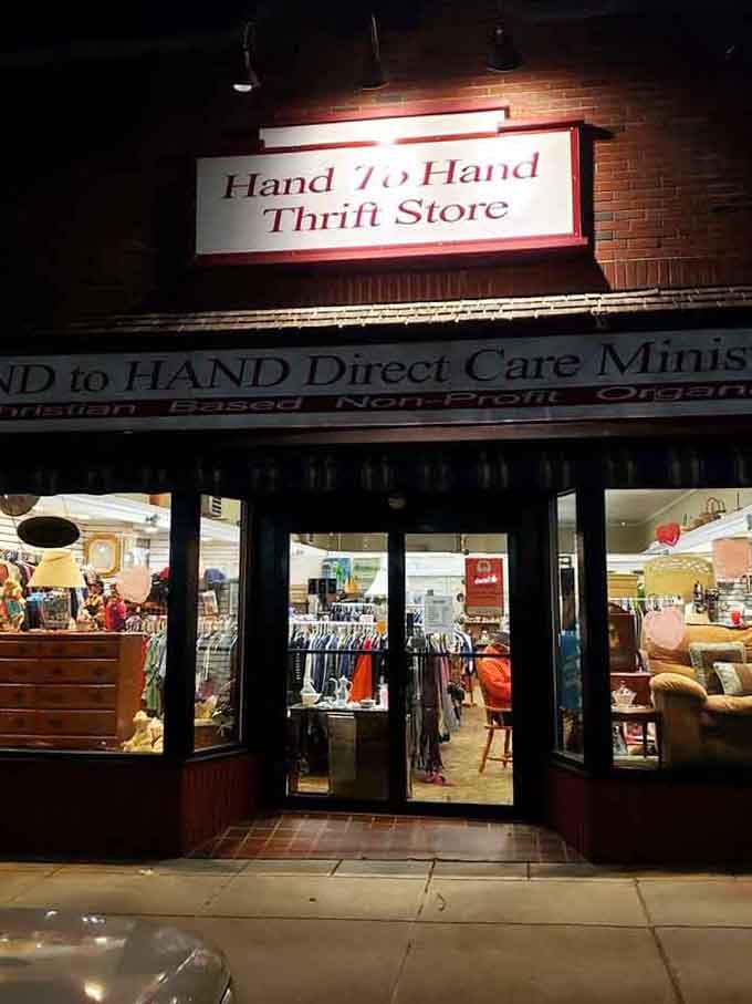 Hand to Hand glows warmly at night, inviting you inside like a friend who always has something interesting to share.