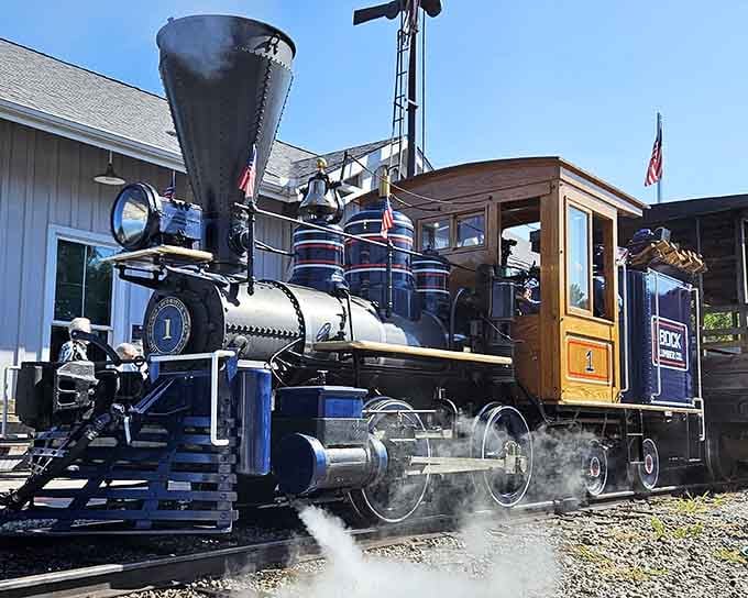 This vintage steam locomotive looks like it rolled straight out of a Western movie, complete with authentic details.