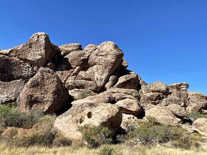 These stacked boulders look like a giant's abandoned Jenga game, weathered by time into a natural climbing paradise.