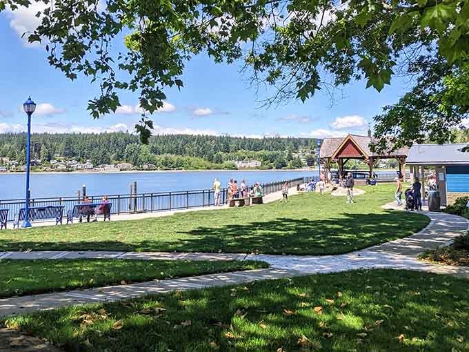 Perfect waterfront park where families gather, sailboats drift by, and the mountains provide a stunning backdrop.