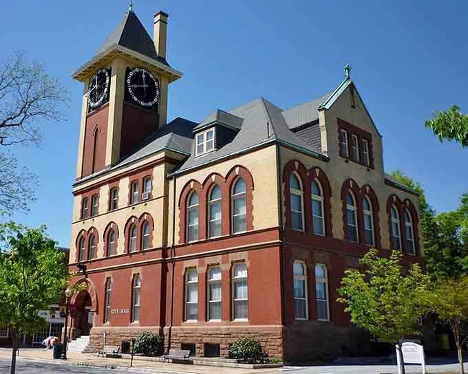 This clock tower and brick architecture could fool anyone into thinking they've wandered into a charming German town.