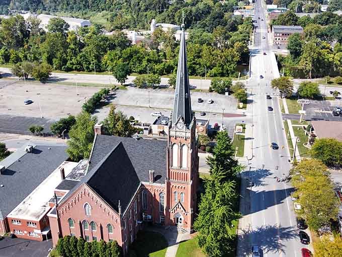 This stunning church spire points heavenward, anchoring a community that values tradition and togetherness in equal measure.