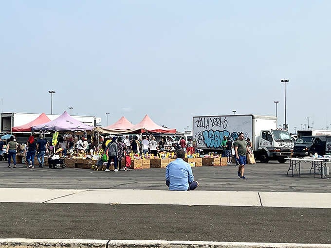 Colorful tents pop up like a carnival of bargains right in the shadow of MetLife Stadium's towering presence.