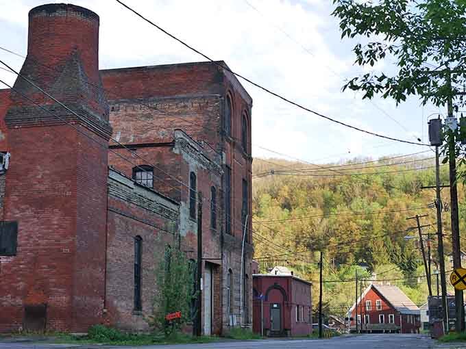 Old industrial structures frame mountain vistas, creating a striking contrast between human ambition and natural beauty that's purely Pennsylvania.