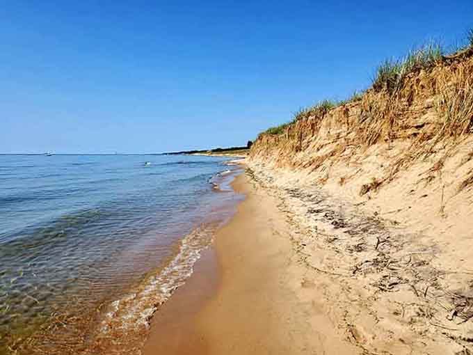 Pristine shoreline meets endless blue horizon where footprints in the sand are the only evidence of civilization.