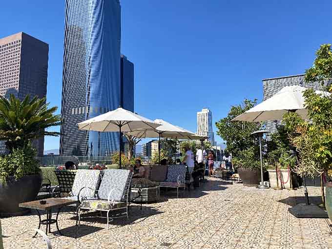 Palm trees and skyscrapers share the stage at this sophisticated downtown oasis in the clouds.
