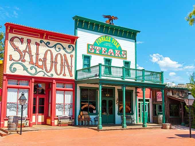 Step into a Wild West movie set where the saloon doors swing and the steaks are as colorful as the painted storefronts.