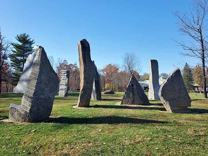 Towering stone monuments rise from the grass like an ancient civilization decided to hold a meeting in Ohio.