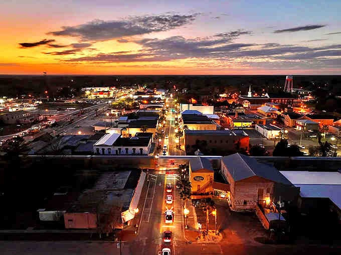When the sun sets over this small town, the streetlights glow like fireflies guiding you home safely.