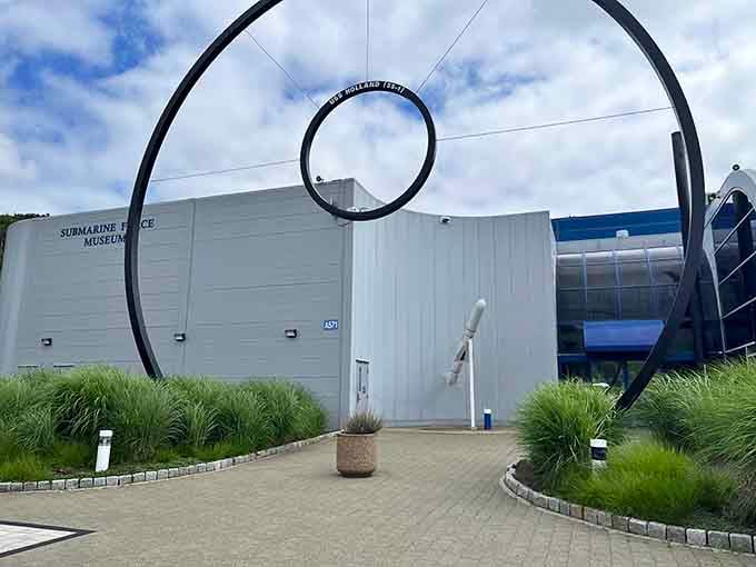 Those circular sculptures outside hint at the incredible submarine history waiting just beyond these modern museum doors.