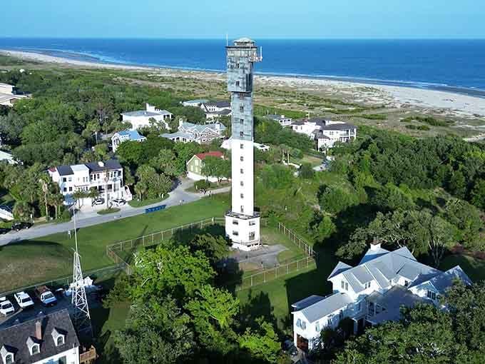 Standing tall and modern like something from "The Jetsons," this angular black-and-white tower redefines coastal architecture beautifully.