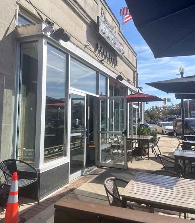 Modern glass storefronts and sidewalk seating bring urban sophistication to this unassuming neighborhood spot worth discovering.