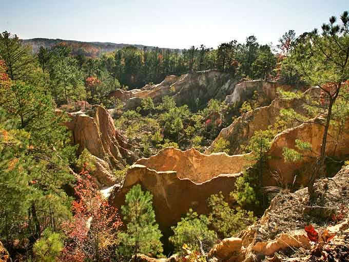 Rust-colored canyon walls and emerald vegetation create a painter's palette that Mother Nature mixed herself perfectly.