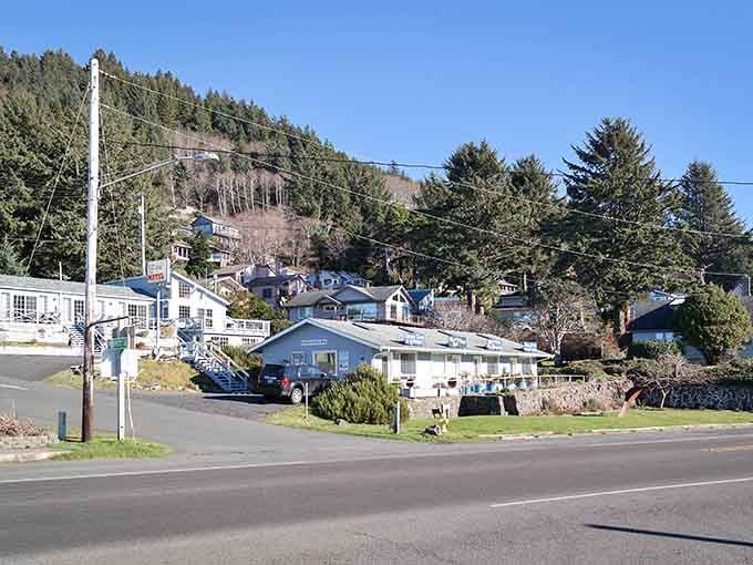 Coastal homes nestle into forested hillsides where the Pacific Ocean provides nature's most soothing soundtrack imaginable.