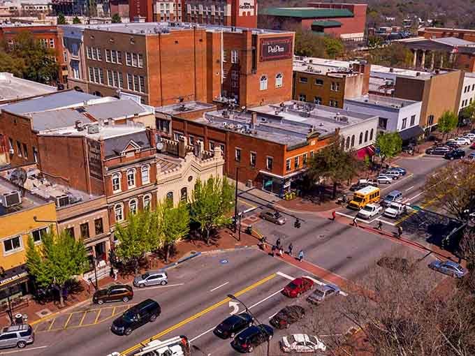 Downtown Athens buzzes with brick buildings and tree-lined streets where college town energy meets timeless Southern character perfectly.