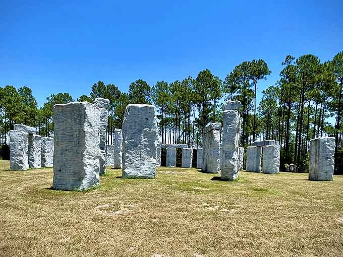 These towering stone replicas against blue sky create the perfect backdrop for your most memorable family photos.